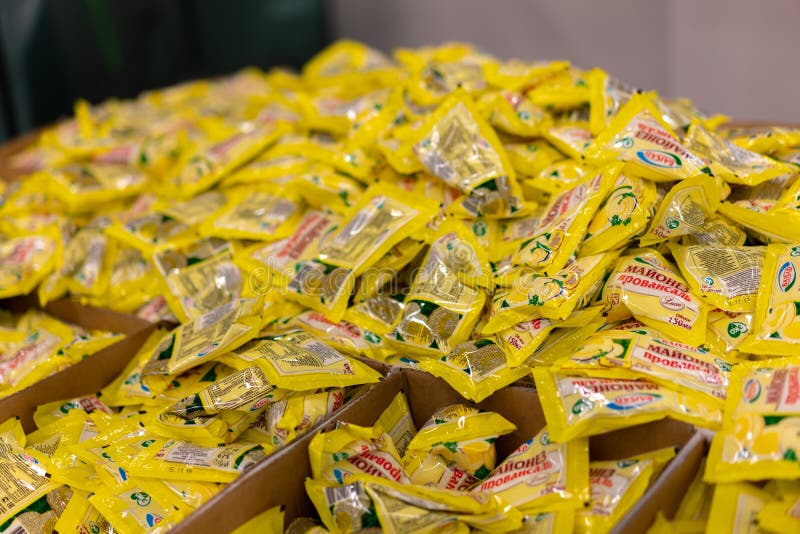 Large Quantity Mayonnaise in Plastic Containers Editorial Photography ...