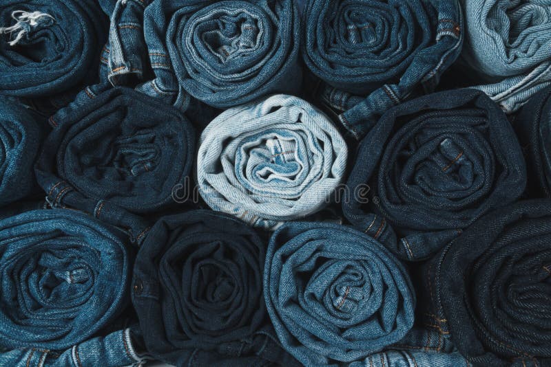 Large Quantity of Rolled Up Jeans in Lots of Shade of Blue Stock Photo ...