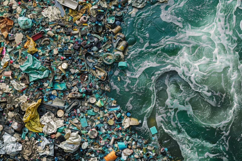 A Large Quantity of Trash Floating on the Surface of a Body of Water ...