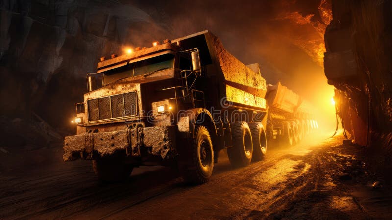 Large Quarry Dump Truck in Coal Mine at Night. Loading Coal into Body ...