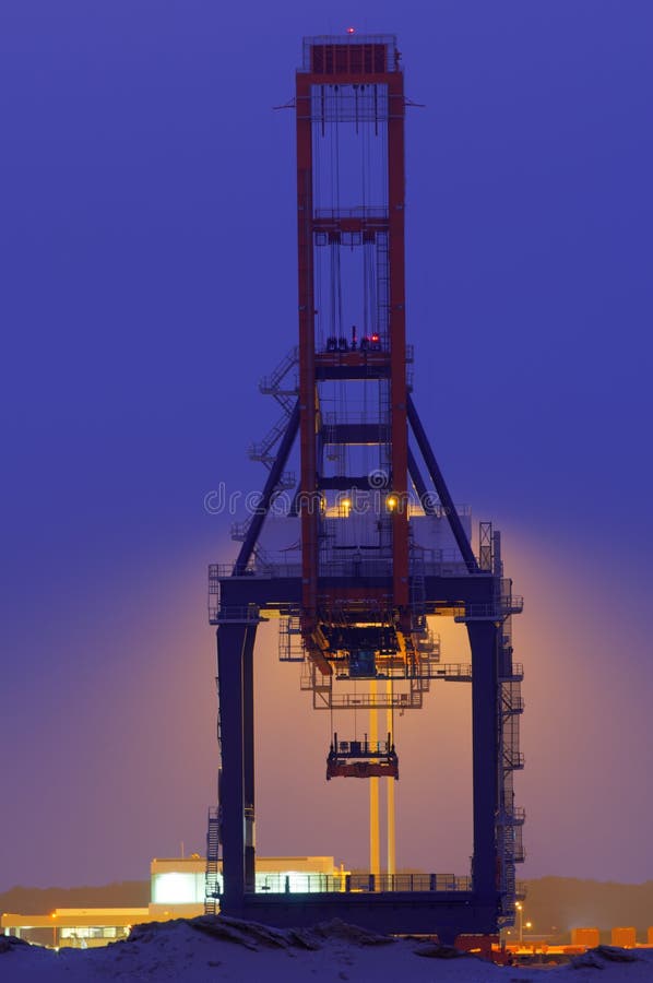 Large quay crane at night stock image. Image of orange - 5653549