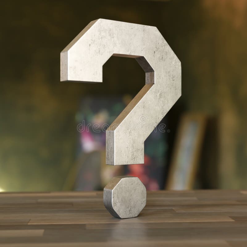 Large Question Mark, Metallic, on a Wood Table in a Green Room, 3d ...