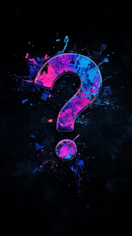 Large Question Mark Symbol with Vibrant Pink and Blue Paint Splatters ...