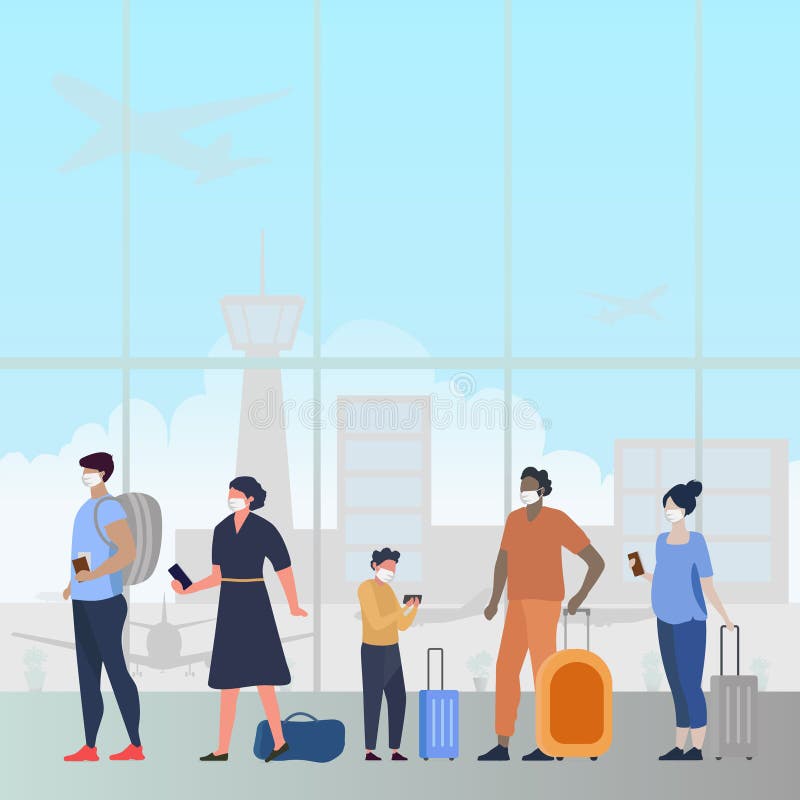 A Large Queue of People in the Airport Building Waiting for Boarding ...