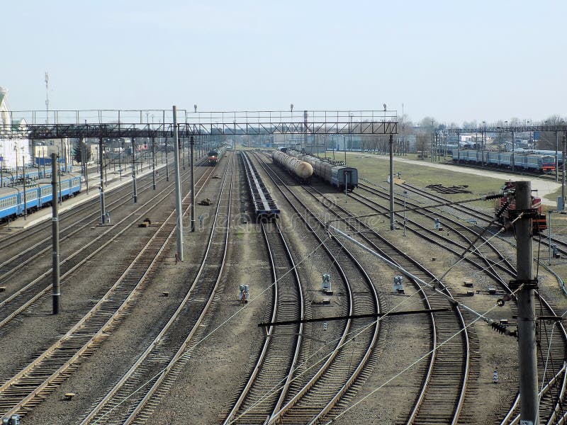 Large Railway Junction of the Electrified Railroad Stock Photo - Image ...