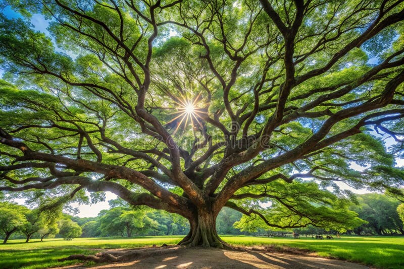 "Large Rain Tree Providing Shade Under Sunlight Stock Illustration ...