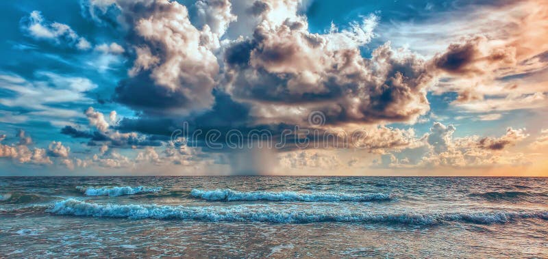 Large Raining Storm Cloud Over the Open Ocean Stock Image - Image of ...