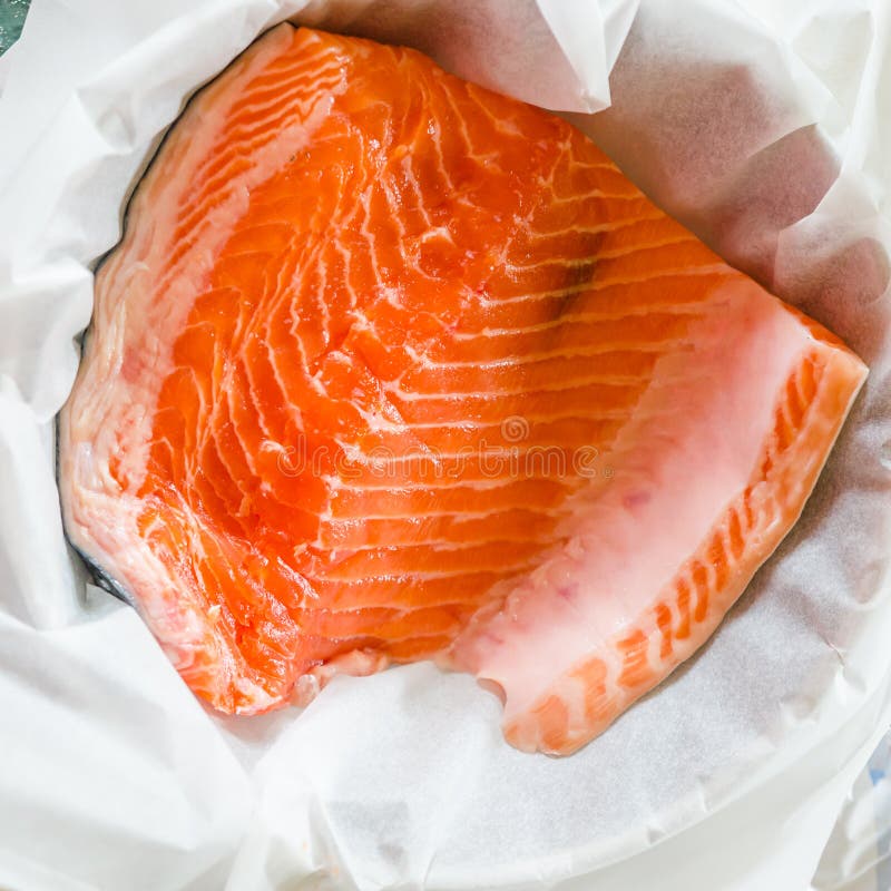 Large Raw Piece of Salmon Filet Stock Image - Image of dining, closeup ...