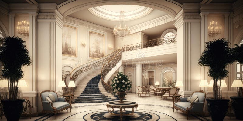Large Reception Area Lobby of a Luxury Hotel Design Stock Photo - Image ...