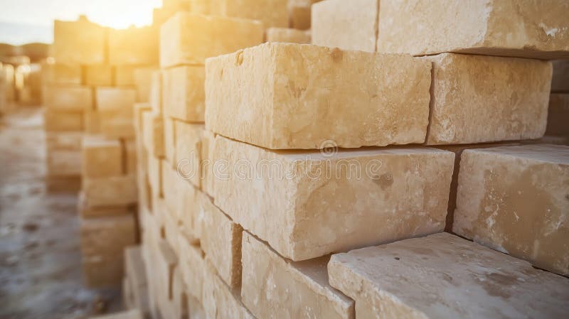Stack of Beige Concrete Bricks Forming a Wall in Bright Sunlight Stock ...