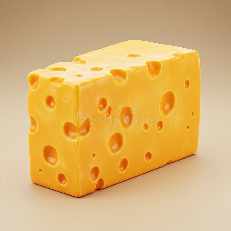 A Large, Rectangular Block of Swiss Cheese with a Smooth, Yellow ...