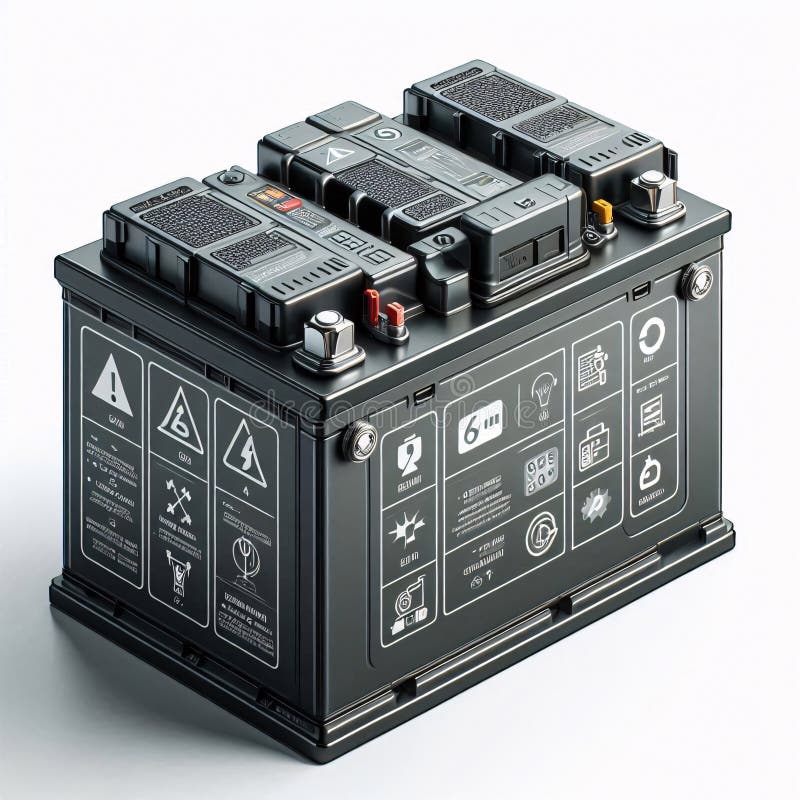 A Large, Rectangular Car Battery with Red and Black Terminals Stock ...