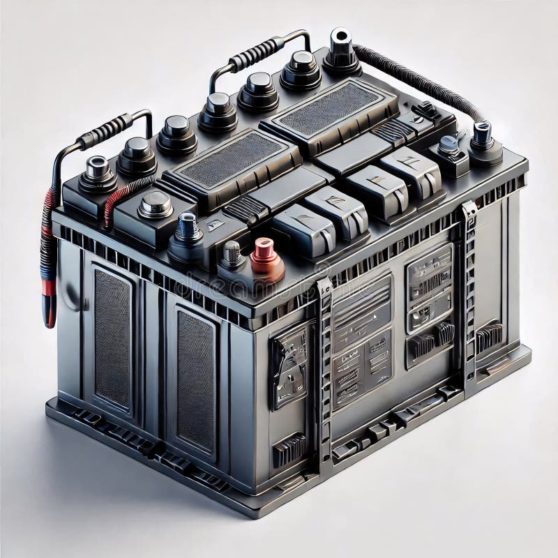A Large, Rectangular Car Battery with Red and Black Terminals Stock ...