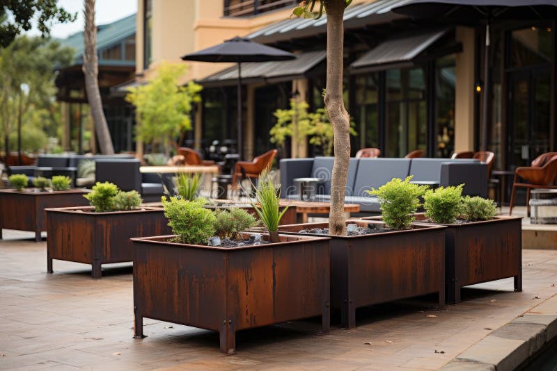 Large Rectangular Containers Planted Perennials. Generative AI Stock ...