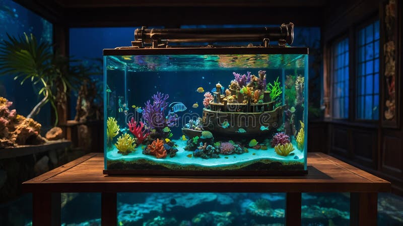 A Large, Rectangular Fish Tank Filled with Water and Colorful Fish ...