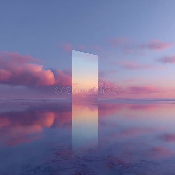A Large, Rectangular Mirror Stands Vertically Over a Tranquil ...