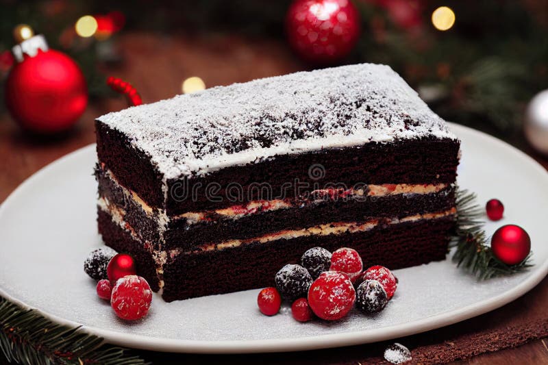 Large Rectangular Piece of Mouth-watering Chocolate Fruit Cake Stock ...