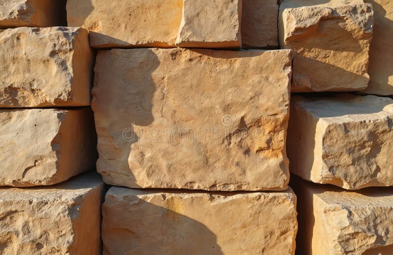 Large Rectangular Sandstone Blocks Stacked, Showing Natural Beige, Brown Earth Tones. Subtle ...