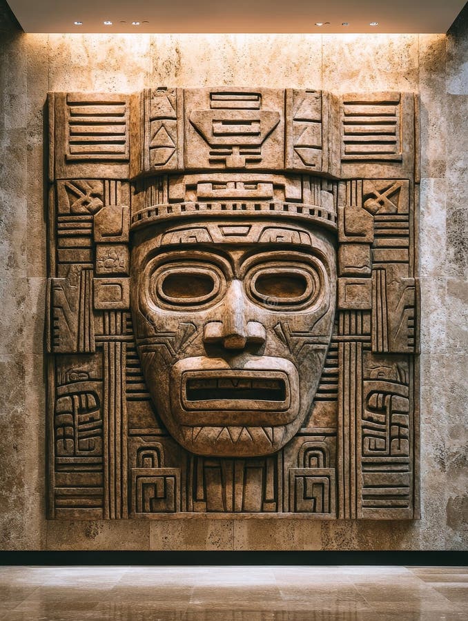 Large Rectangular Stone Wall Artwork with Ancient Face Carving a ...