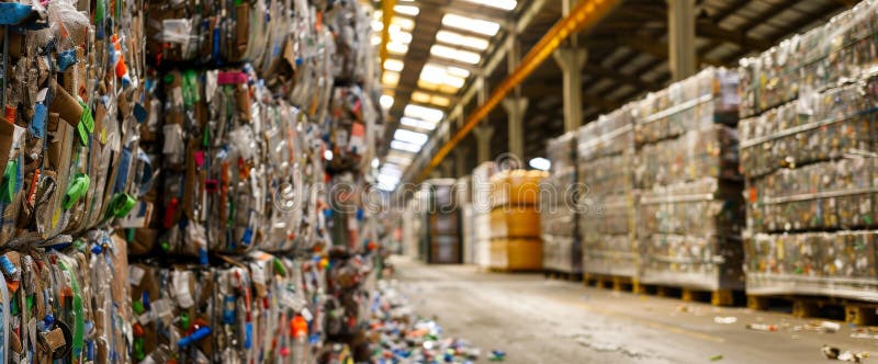 A Large Recycling Facility with Bales of Compressed Recyclable ...
