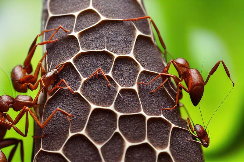 Large Red Ants Crawl Across Tree in Search of Food. Stock Illustration ...