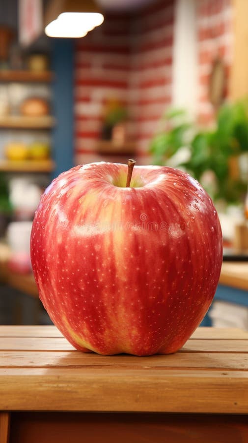 A Large Red Apple Sitting on a Table, AI Stock Image - Image of object ...