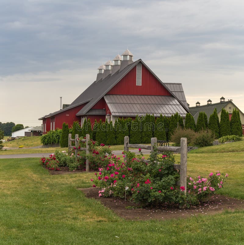 Rustic Red Barn With Silo In Wisconsin Stock Photo - Image of fence ...