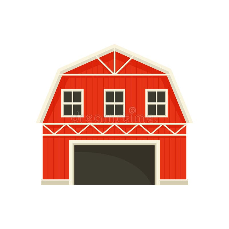 Red Wooden Barn And Green Lawn. Large Farm Building. Rural Architecture ...