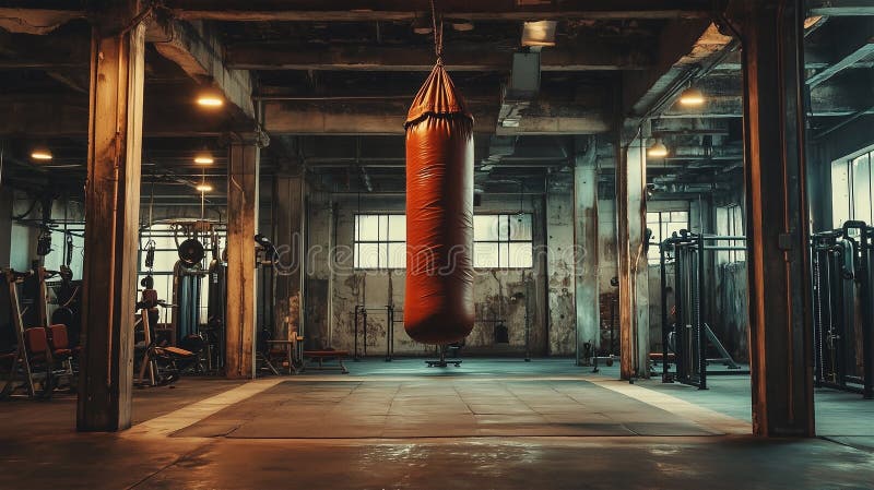 A Large Red Boxing Bag Hangs from the Ceiling in a Gym Stock ...