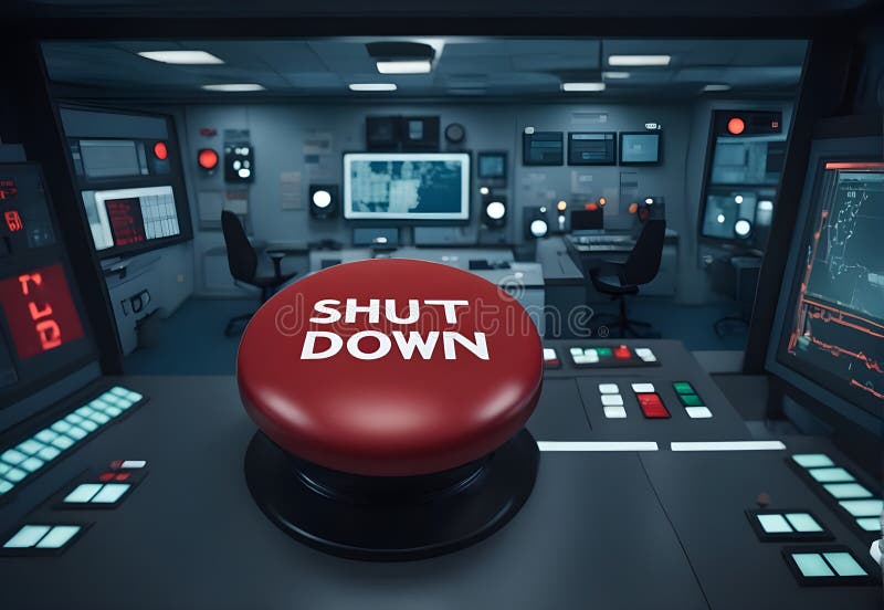 A Large Red Button Labeled Shut Down with a Sense of Urgency Stock ...