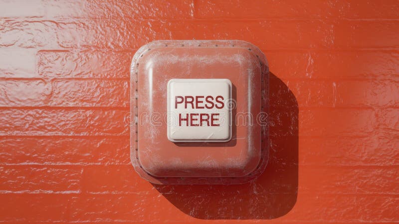 Large Red Button with PRESS HERE Text on a Vibrant Orange Background ...
