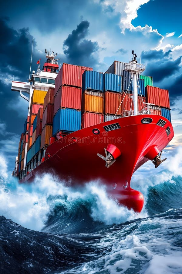 A Large Container Ship in the Middle of a Large Body of Water Stock ...