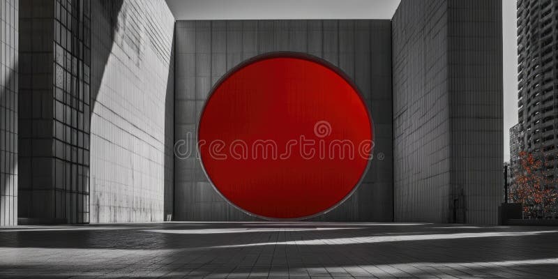 A Large Red Circle on a Building Facade, Surrounded by Tall Skyscrapers ...