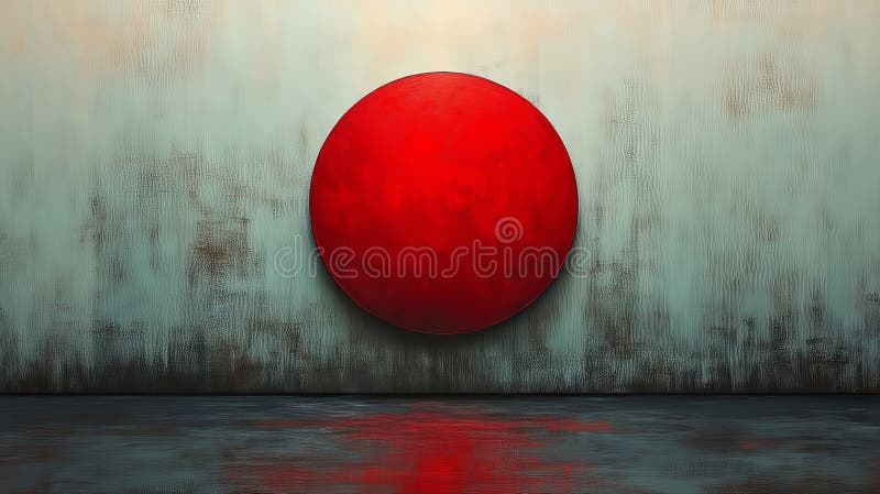 Large Red Circle on Textured Wall with Reflection on Water, Abstract ...