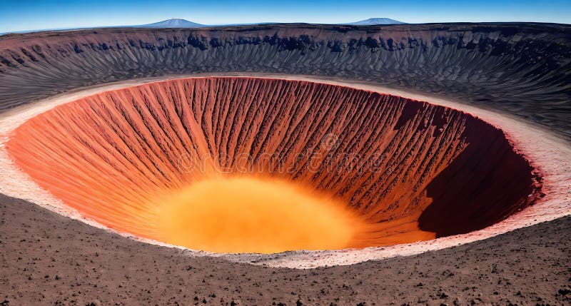 A Large, Red-colored Volcanic Crater in the Middle of a Desert. Stock ...