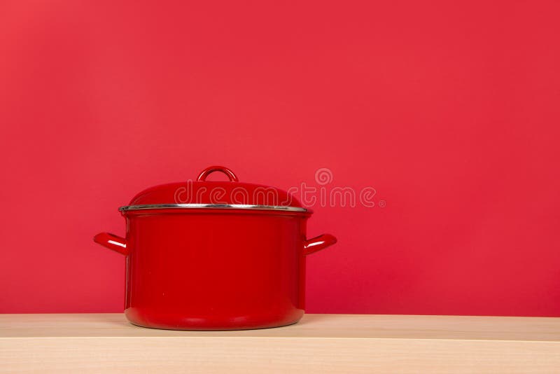 Large Red Cooking Pan on a Red Background Stock Image - Image of cook ...