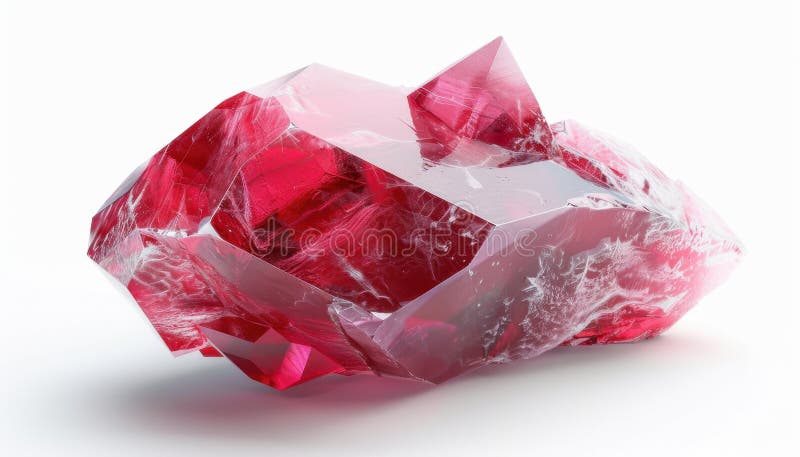 Large Red Crystal Formation with Sharp Facets on a White Background ...