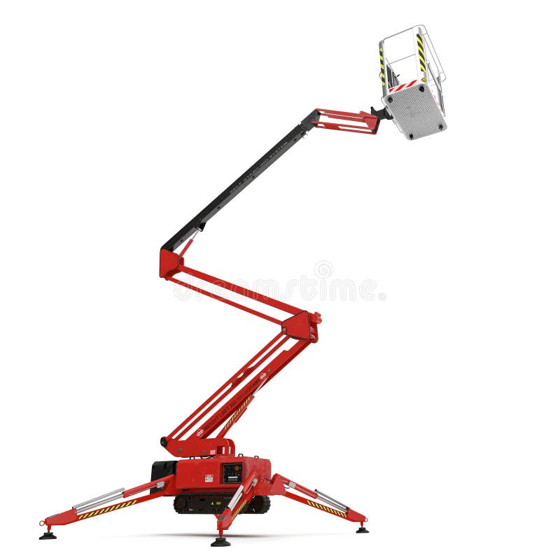 Large Red Extended Scissor Lift Platform on White. 3D Illustration ...