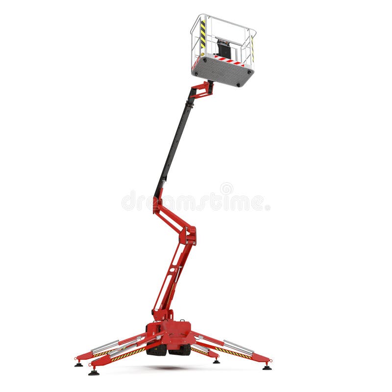 Large Red Extended Scissor Lift Platform on White. 3D Illustration ...