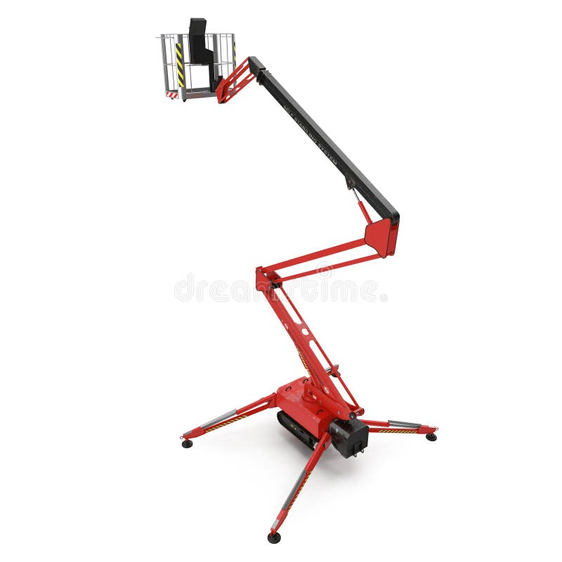 Large Red Extended Scissor Lift Platform on White. 3D Illustration ...