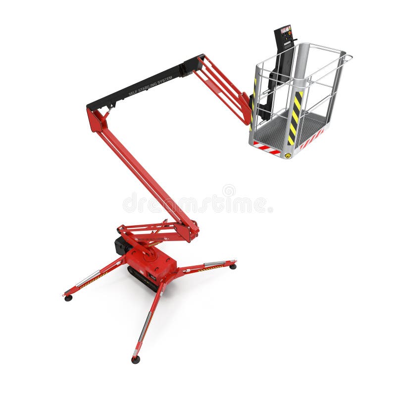 Large Red Extended Scissor Lift Platform on White. 3D Illustration ...