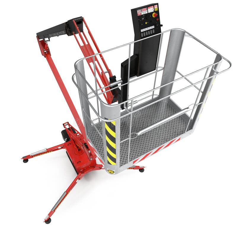 Large Red Extended Scissor Lift Platform on White. 3D Illustration ...