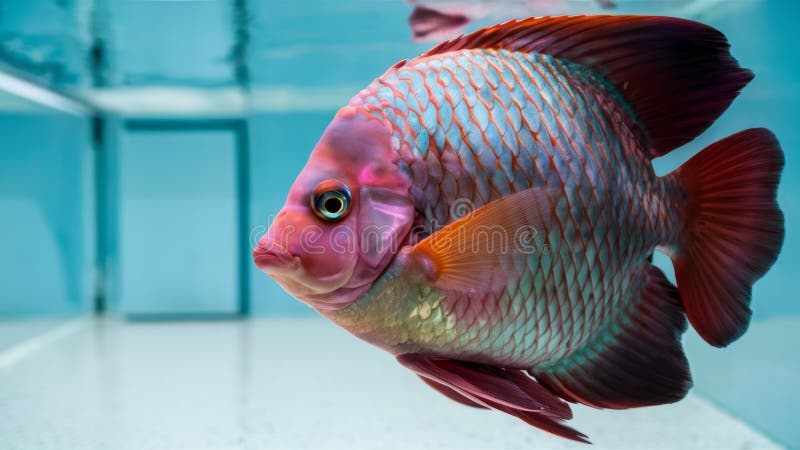 A Large Red Fish Swimming in a Tank with Blue Water, AI Stock Photo ...