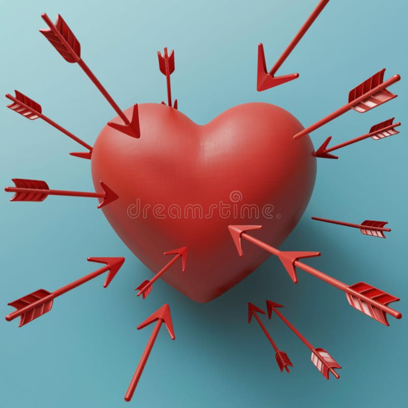 Large Red Heart with Arrows in Flight, Central Heart Hit, Dynamic ...