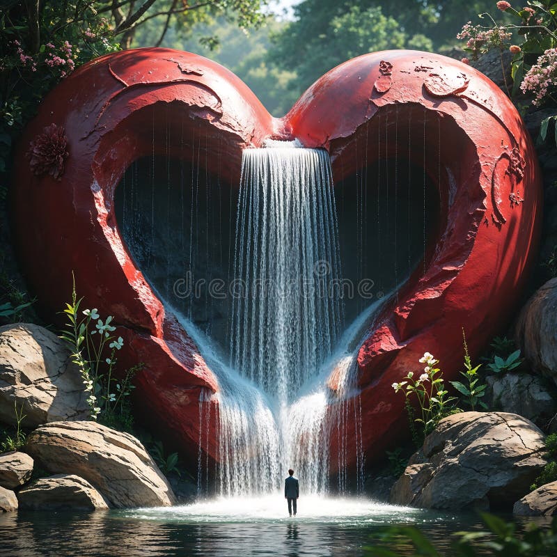 Red Heart Waterfall with Water Streams and Natural Surroundings Stock ...