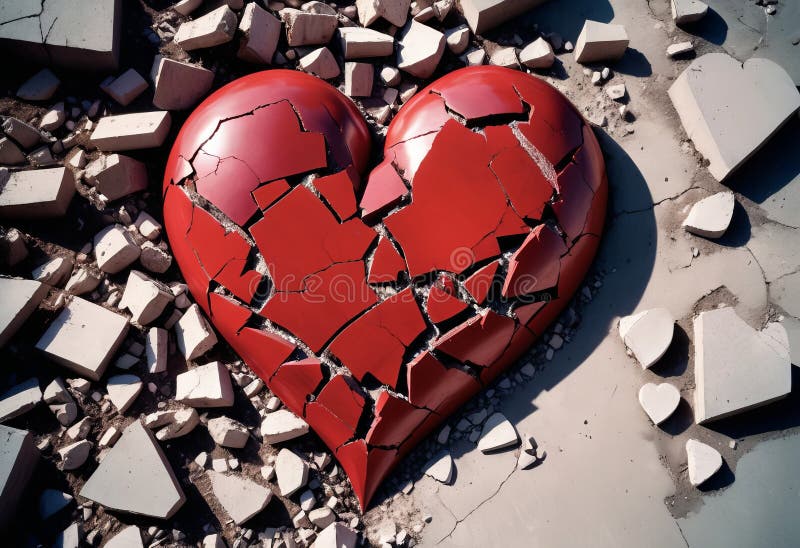 A Large Red Heart-shaped Object Breaking through a Cracked Stock ...