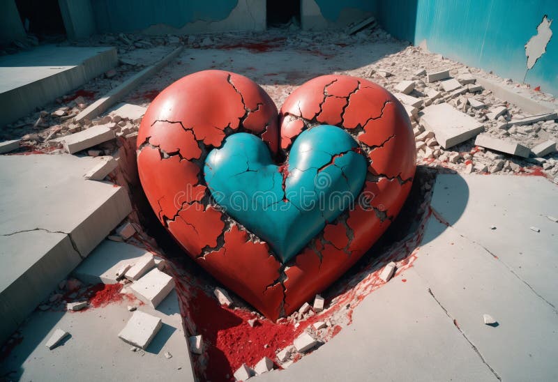 A Large Red Heart-shaped Object Breaking through a Cracked Stock ...