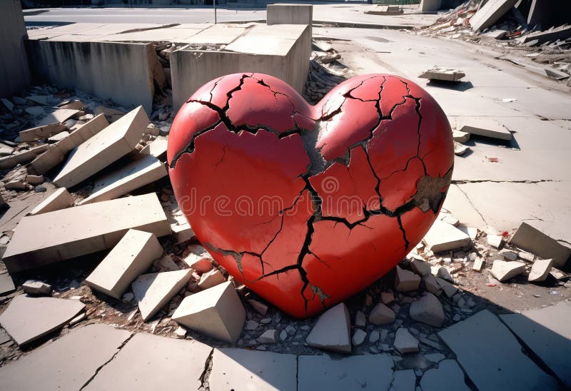 A Large Red Heart-shaped Object Breaking through a Cracked Stock ...