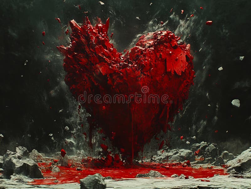 A Large Red Heart is Splattered with Blood on the Ground Stock Image ...