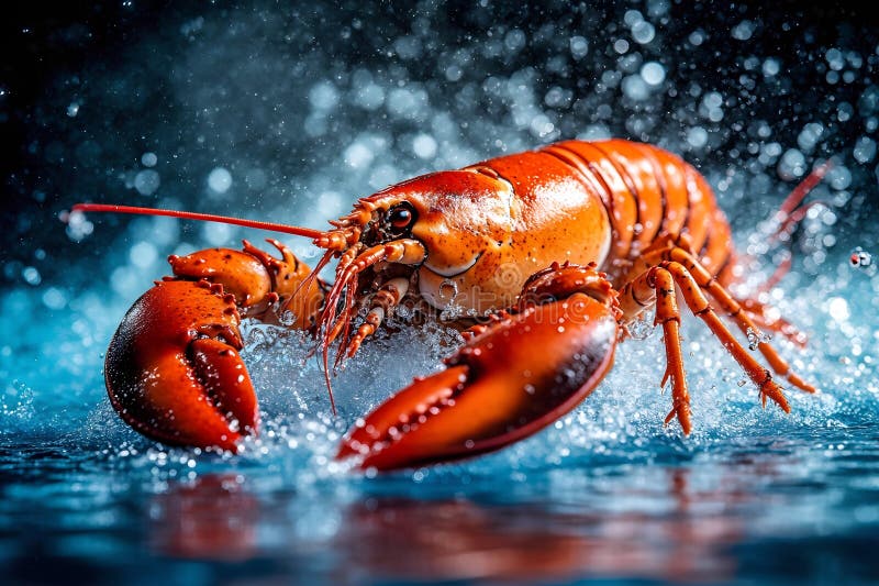 A Large Red Lobster is Swimming in the Water Stock Illustration ...